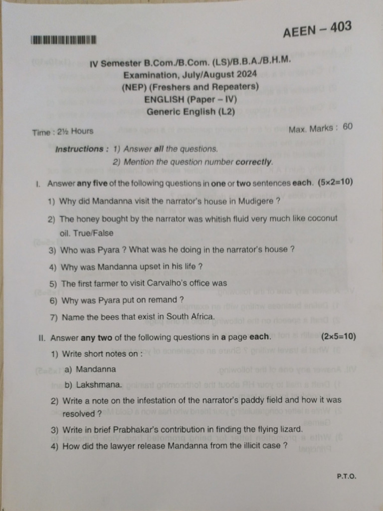 4sem Englishbcom Bba Nep Pyqpaper | PDF