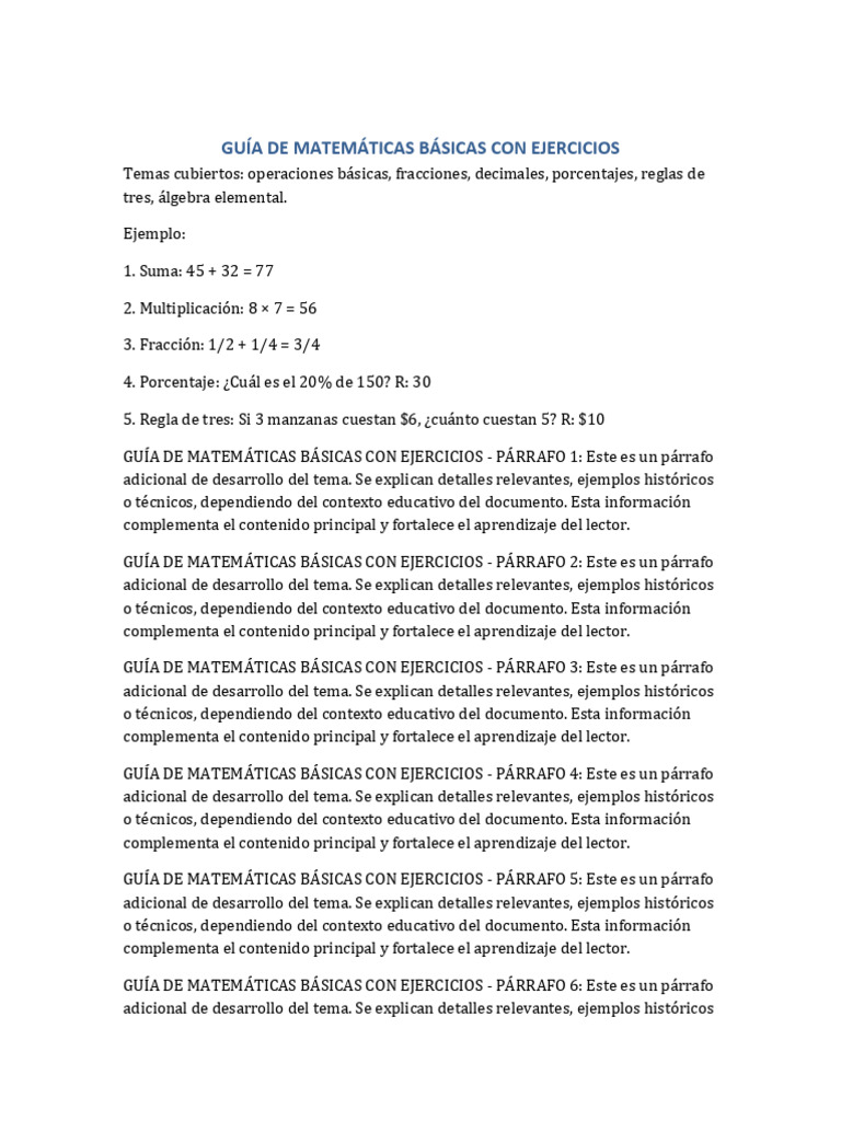Matemáticas Básicas: Ejercicios y Guía | PDF | Aprendizaje | Matemáticas