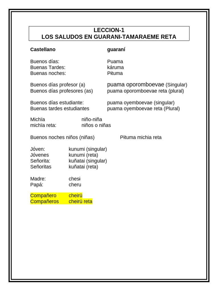 Saludos Básicos en Guaraní | PDF