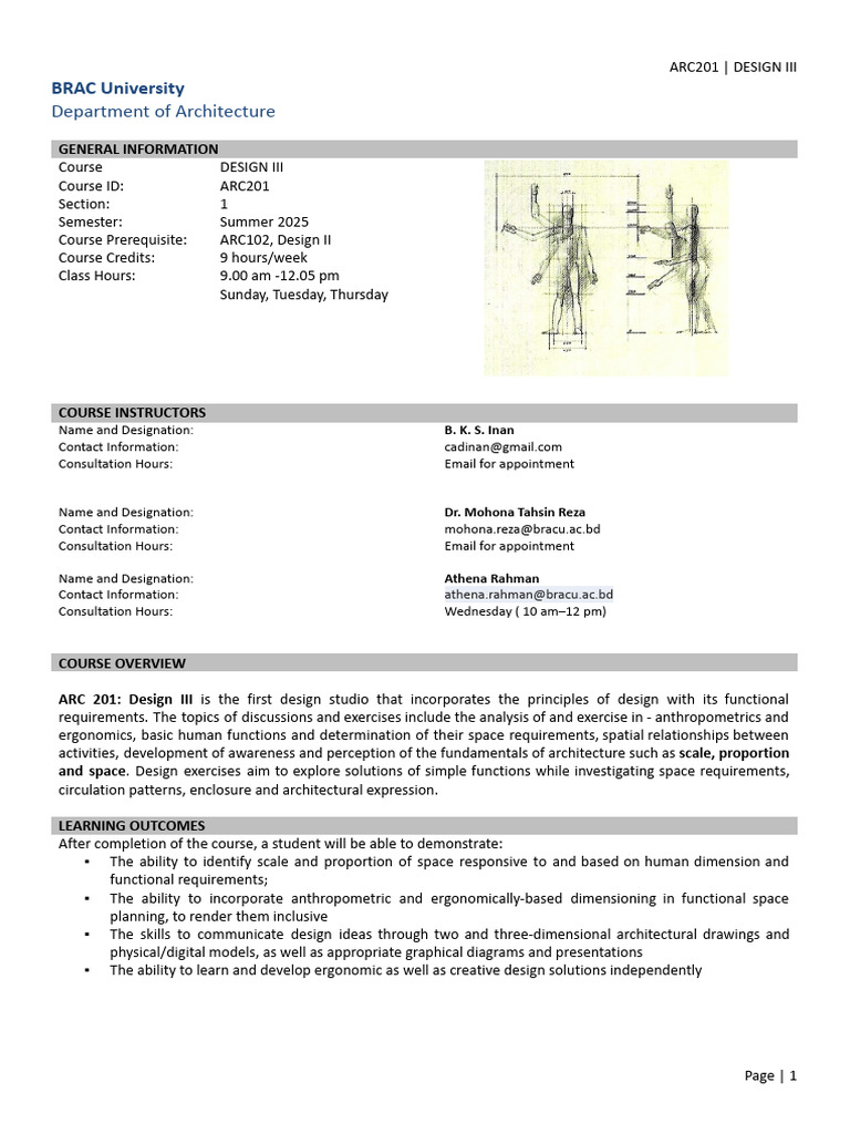 Course Outline ARC 201 SUMMER 2025 | PDF | Space | Anthropometry