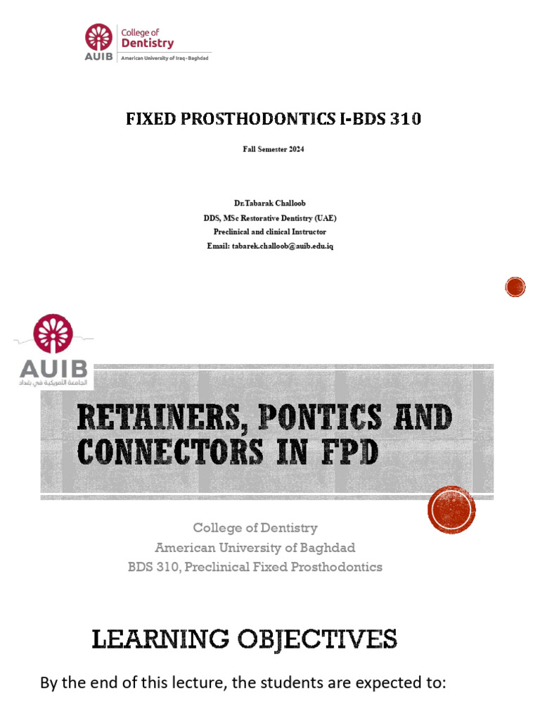 Fixed Prosthodontics: Retainers & Pontics | PDF | Stress (Mechanics ...