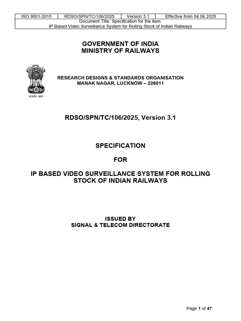 2025-06-04 - RDSO SPN TC 106 2025 V 3.1 - IP VSS For RS On IR | PDF ...