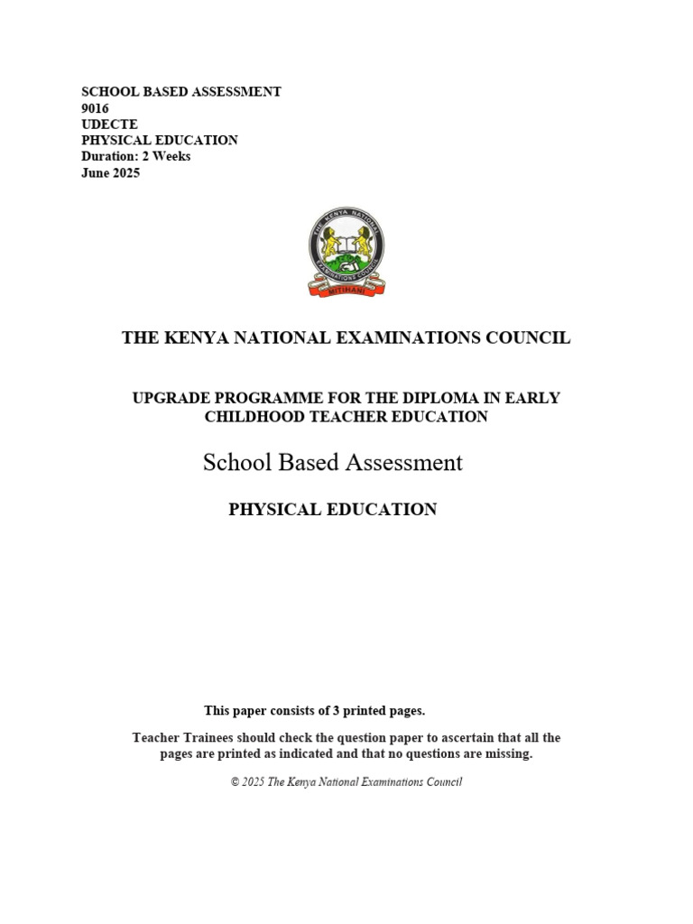 1.0 9016 UDECTE PE SBA 2025 June Question Paper | PDF | Learning | Teachers