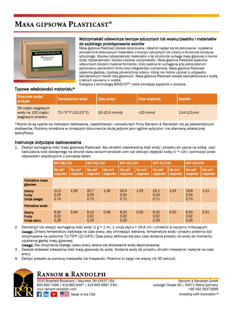 Plasticast Investment Product Sheet POLISH | PDF