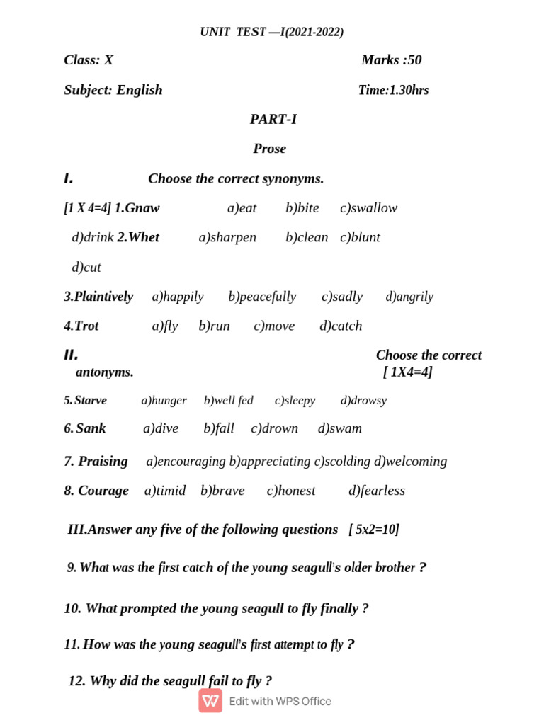 English Phonetics Test for Class X | PDF