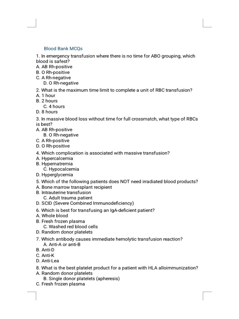 Blood Bank Exam | PDF | Blood Transfusion | Blood Type