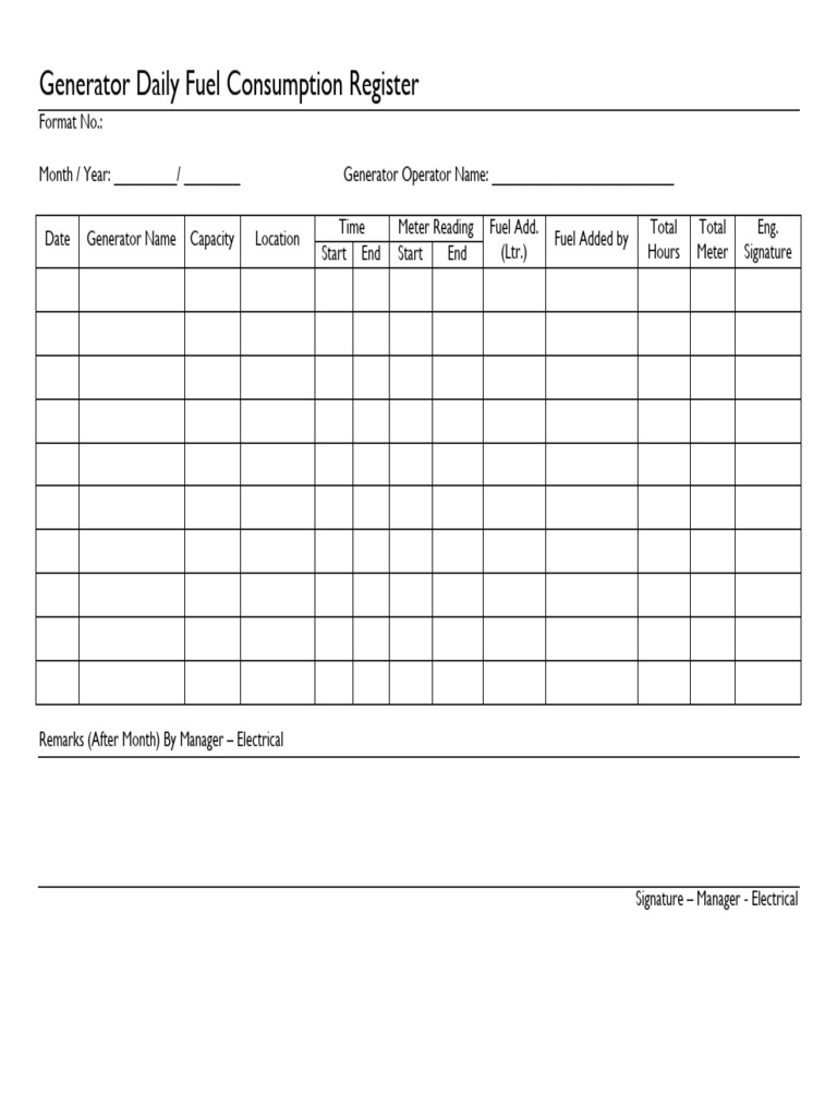 Generator Daily Fuelconsumption Register | PDF