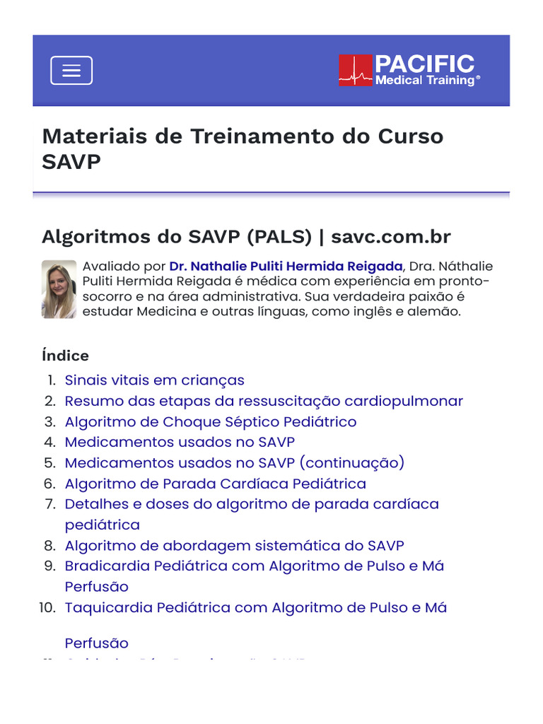 Algoritmos e Cuidados no SAVP Pediátrico | PDF | Choque (circulatório ...