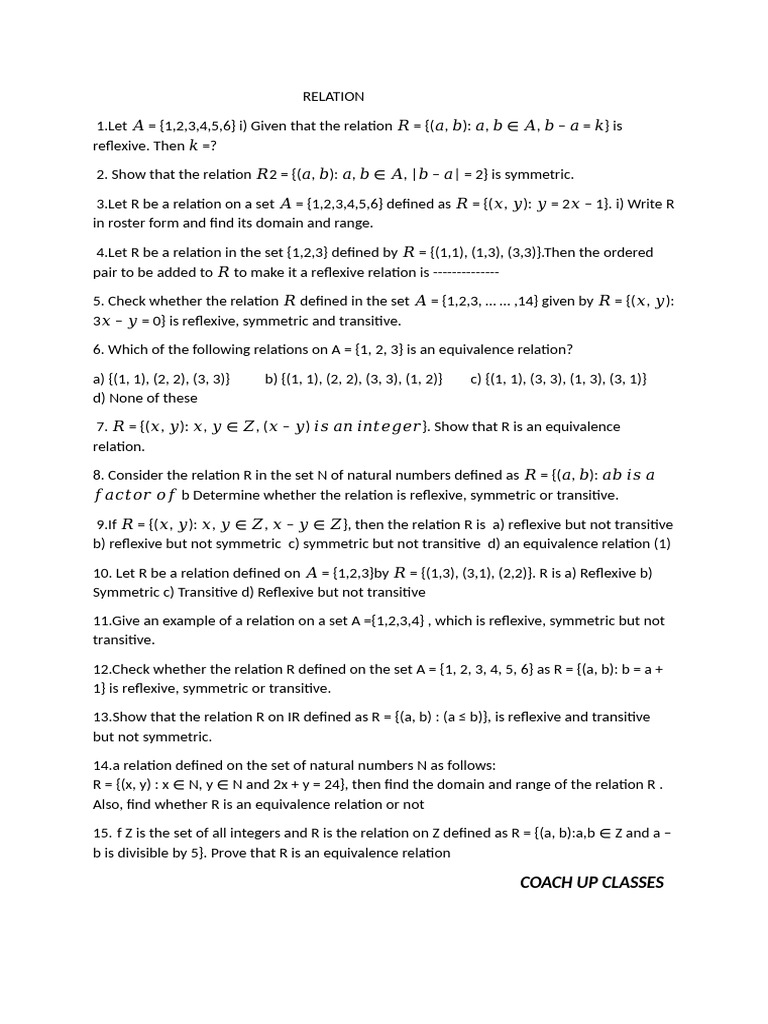 Relations: Properties and Examples | PDF