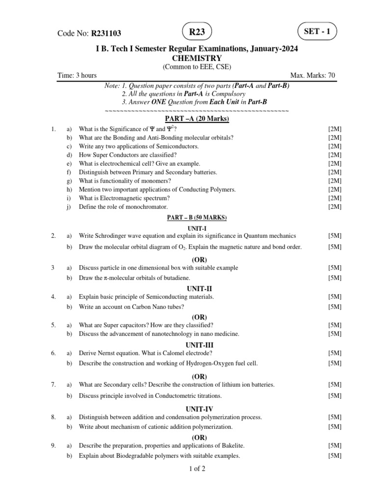 Chemistry Exam Paper January 2024 | PDF | Molecular Orbital | Molecules