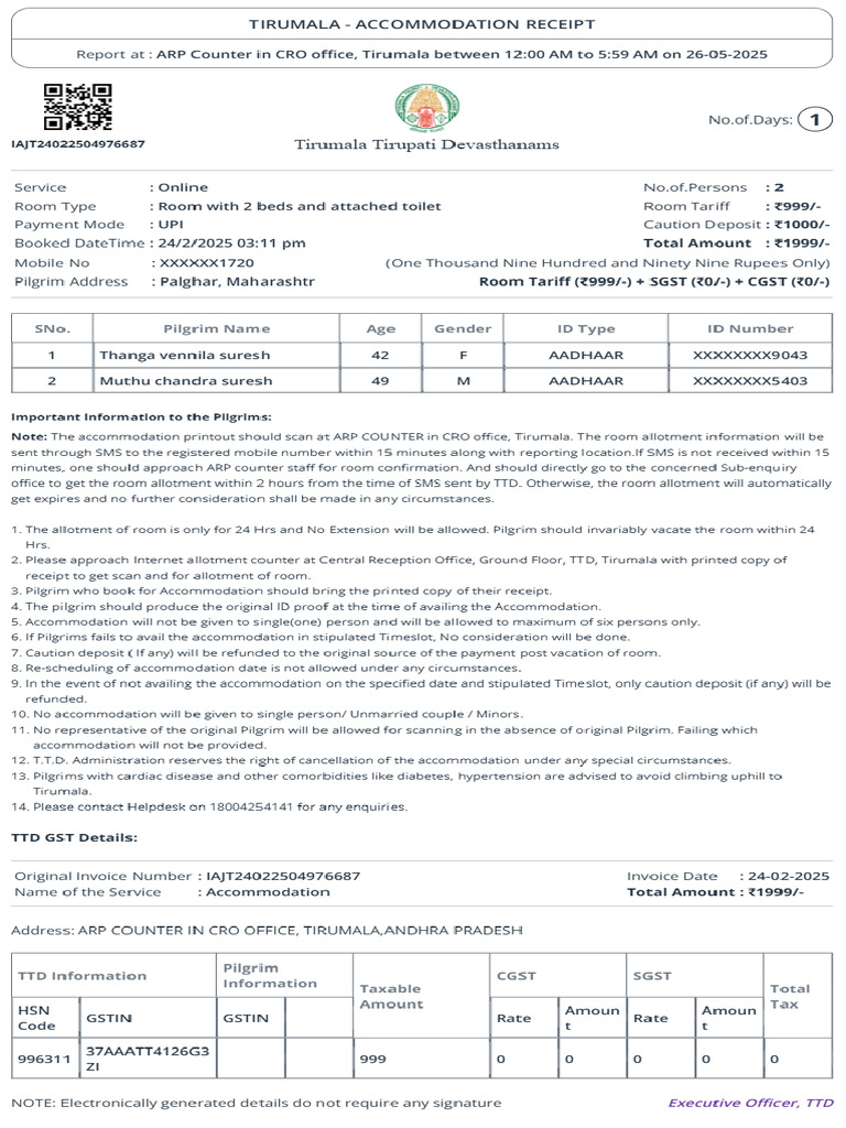 Accommodation Receipt | PDF