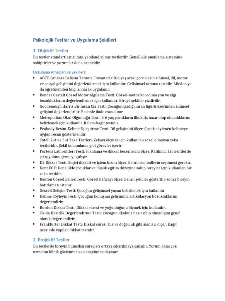Psikolojik - Testler Staj | PDF