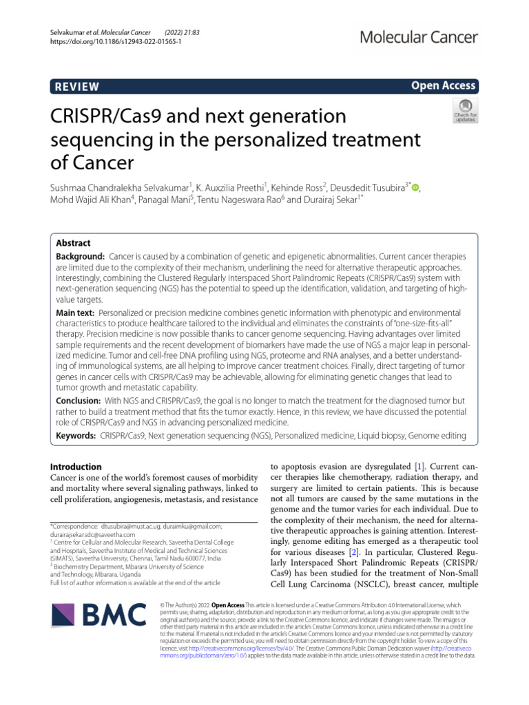 CRISPRCas9 and Next Generation Sequencing in The Personalized Treatment ...