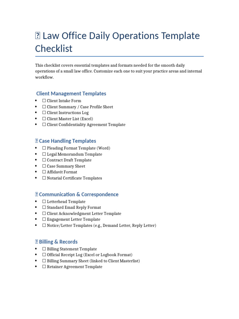 Law Office Template Checklist | PDF