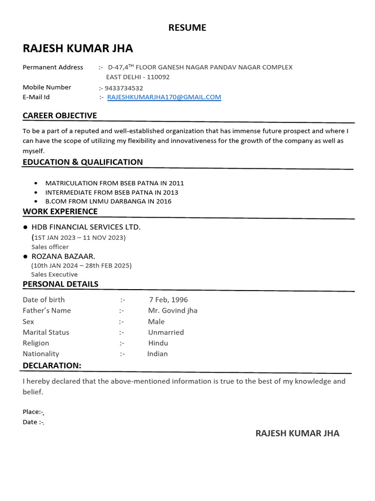 Rajesh Kumar Jha Resume | PDF