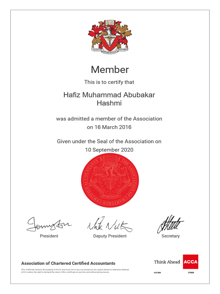 ACCA Membership Certificate | PDF