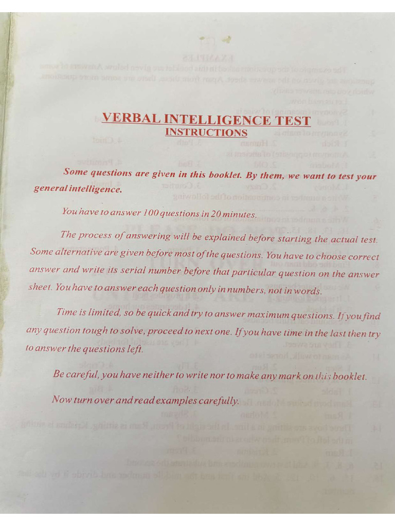 Verbal Intelligence Test | PDF