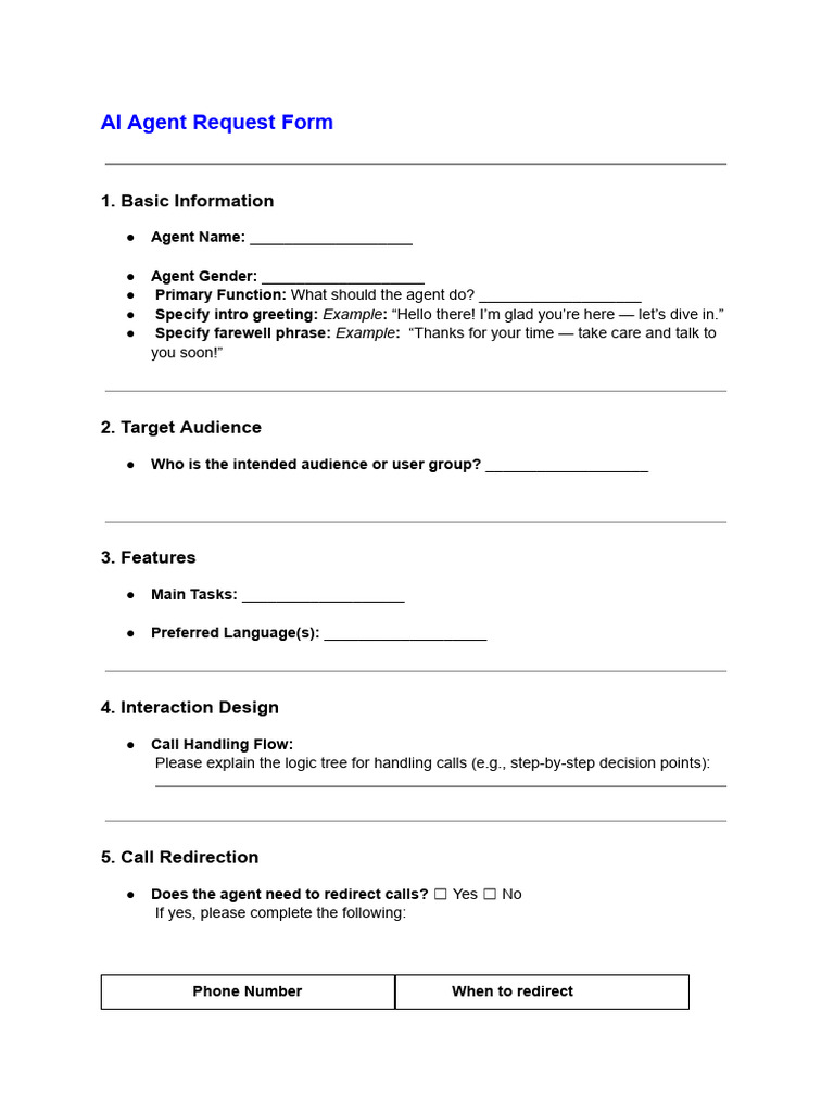AI Agent Request Form | PDF