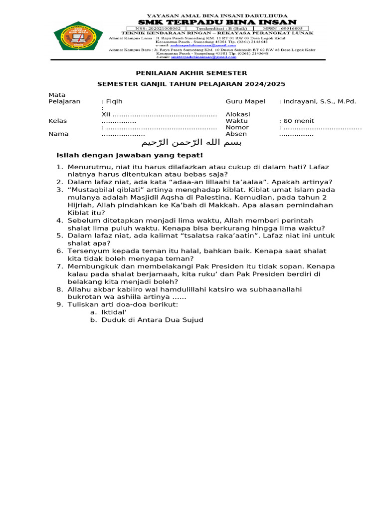 Soal PAS Fiqih Kelas XII | PDF