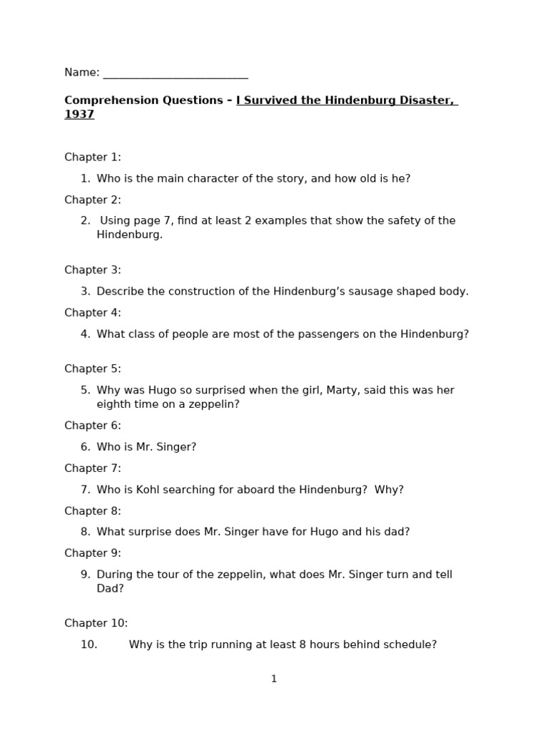 Comprehension Questions for Hindenburg Disaster | PDF