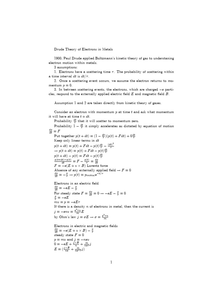 Drude Model of Electron Motion in Metals | PDF | Electron | Physical ...