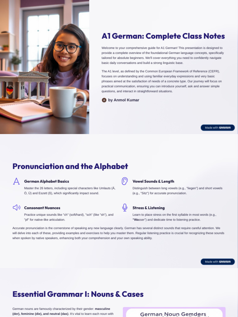 A1 German Language Course Notes | PDF | German Language | Grammatical ...