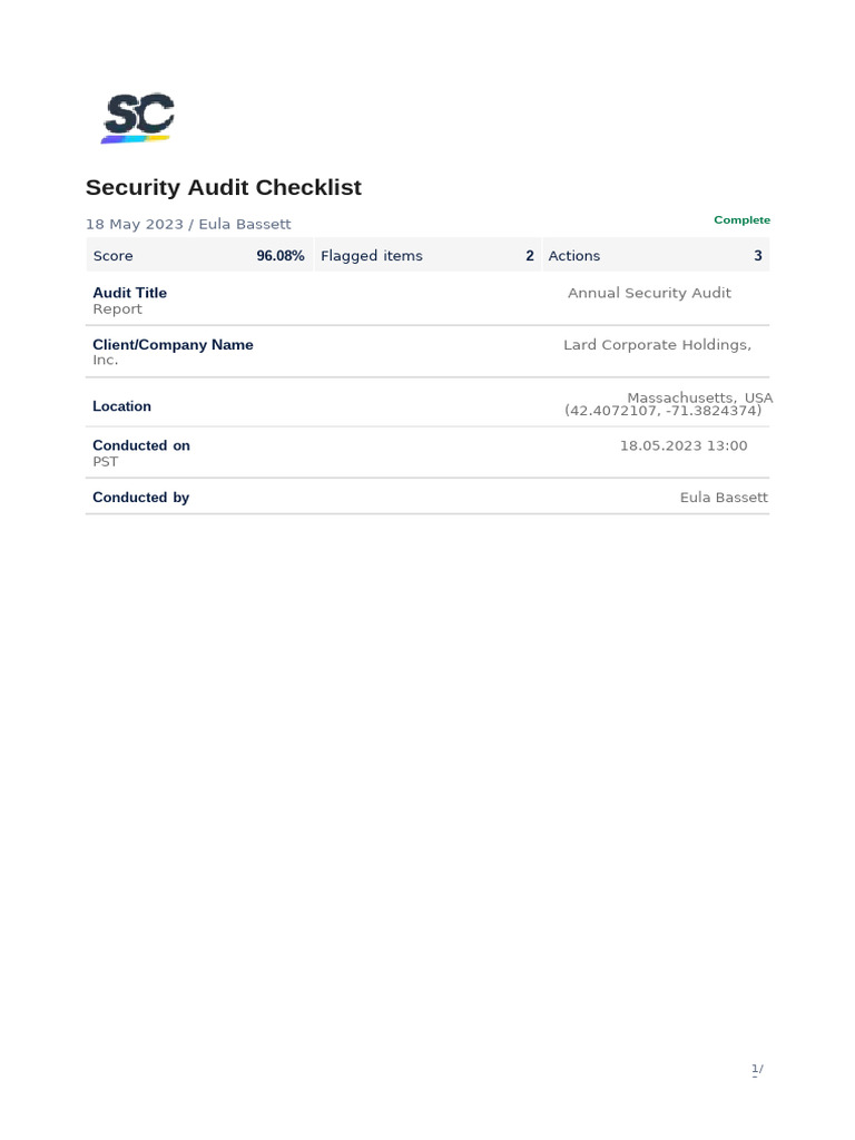 SafetyCulture Cyber Security Audit Report | PDF | Security | Computer ...