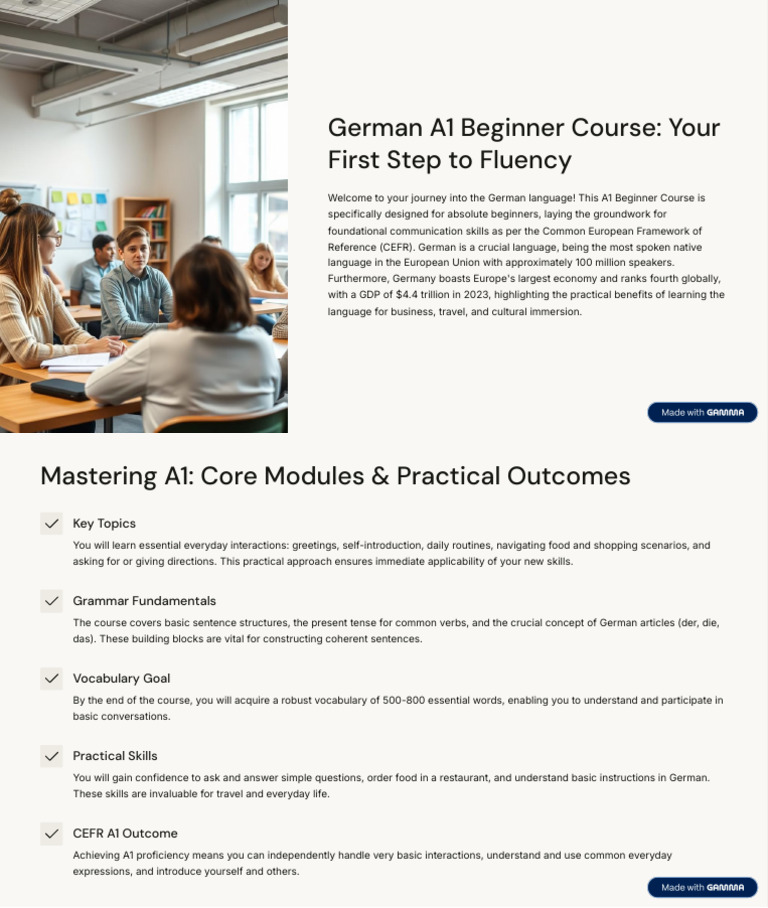 German A1 Beginner Course Overview | PDF