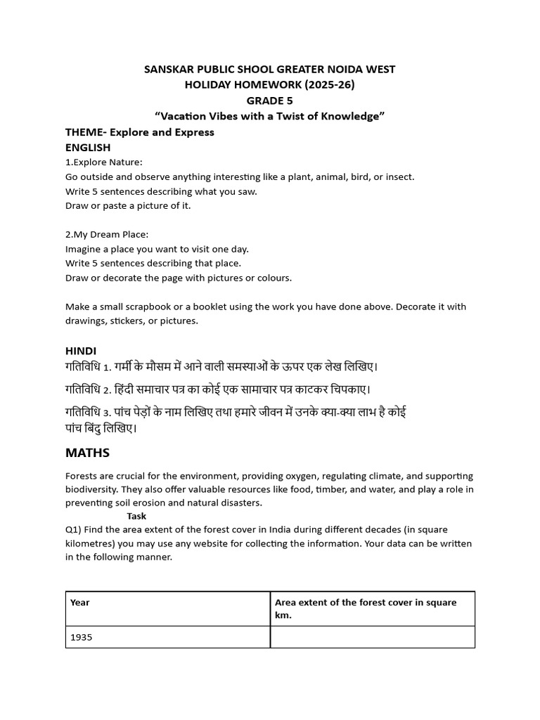 Grade 5 Holiday Homework 2025-26 | PDF | Tropics | Climate