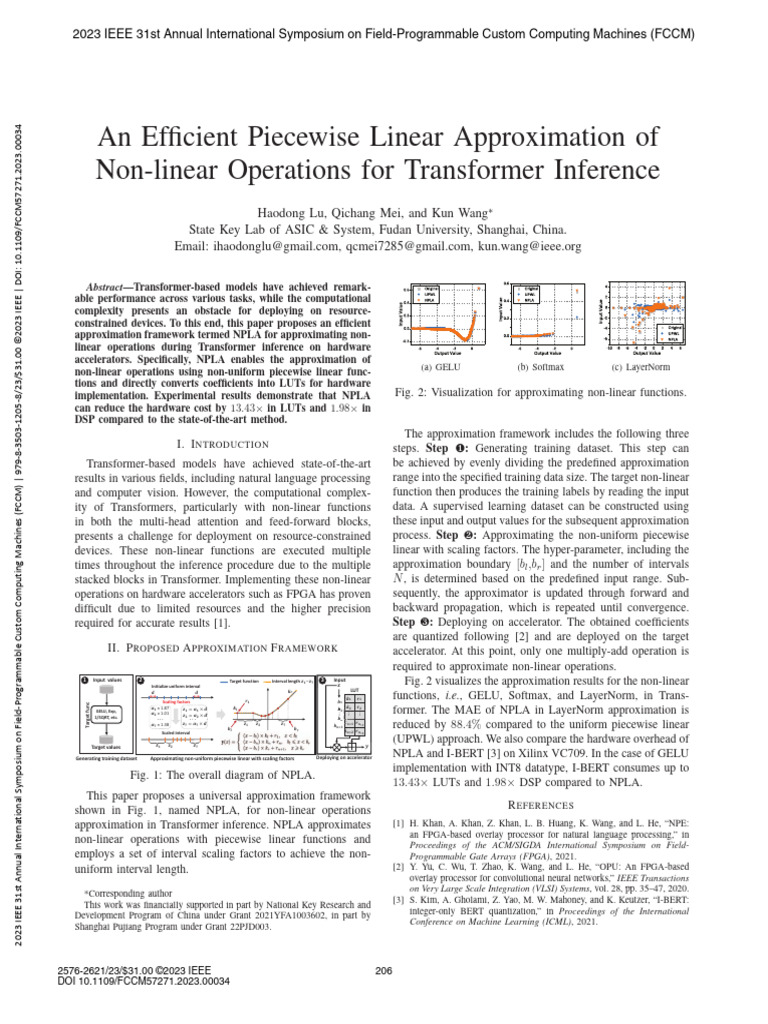 An Efficient Piecewise Linear Approximation of Non-Linear Operations For Transformer Inference ...