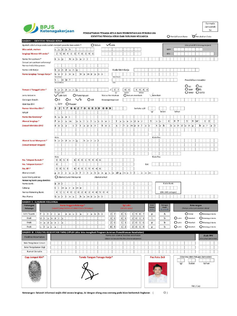 Form Bpjs Ketenagakerjaan | PDF