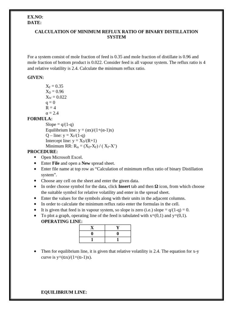 Calculation of Minimu Reflux Ratio | PDF | Distillation