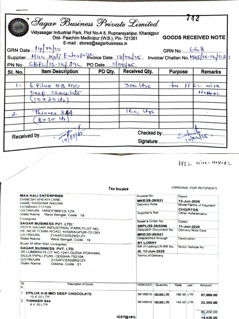 Sir Kindly Find The Attached Received File of Maa Kali Enterprise GRN ...