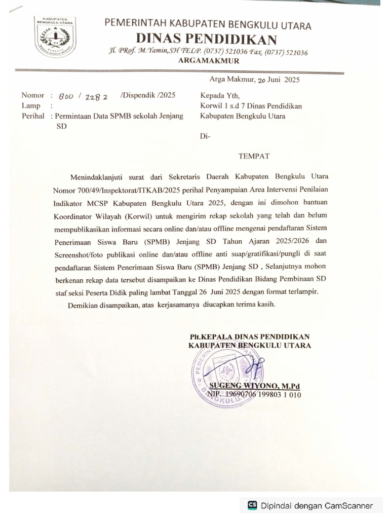 Permintaan Rekap Data SPMB SD | PDF