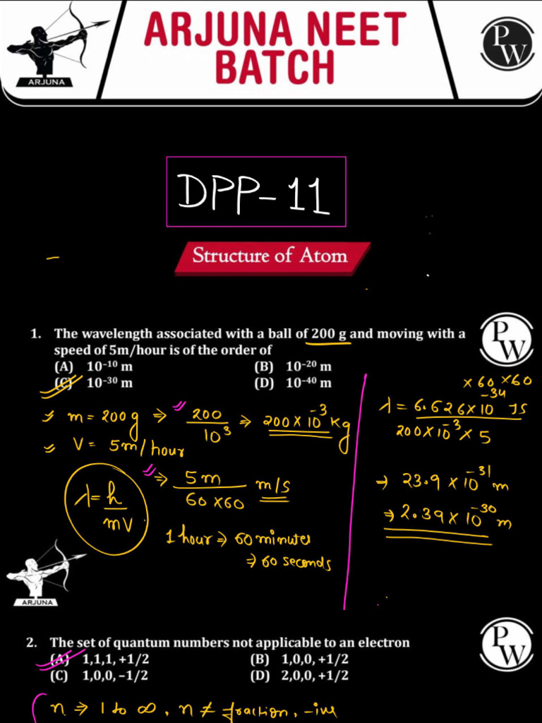 Structure of Atom - DPP 11 Solution Notes | PDF