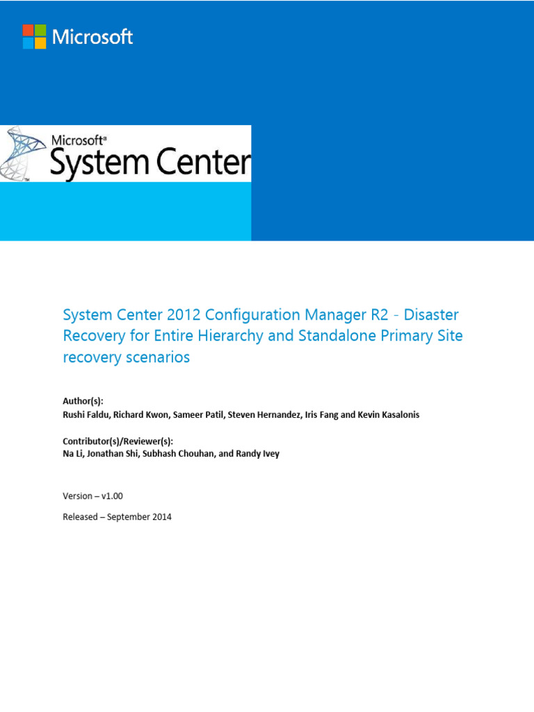 Disaster Recovery of ConfigMgr 2012 R2 - V1.00 | PDF | Microsoft Sql ...