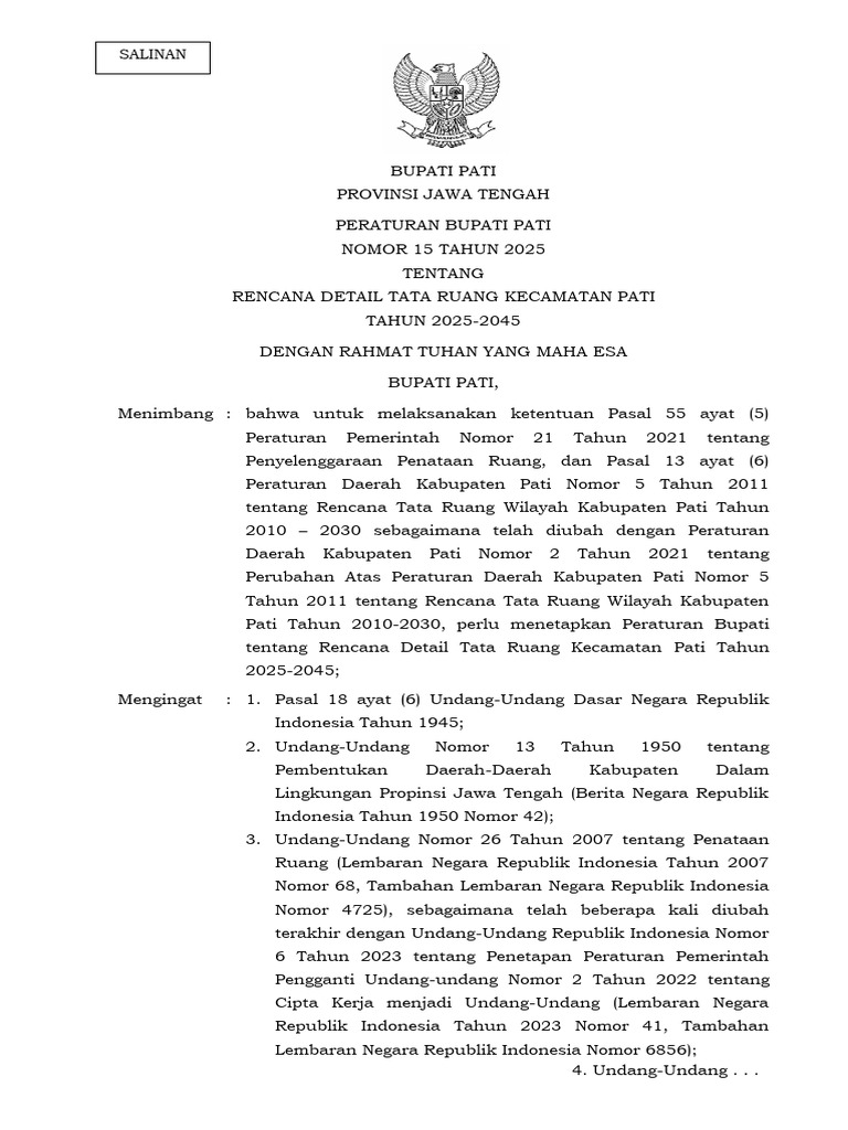 Perbup Pati Nomor 15 Tahun 2025 | PDF