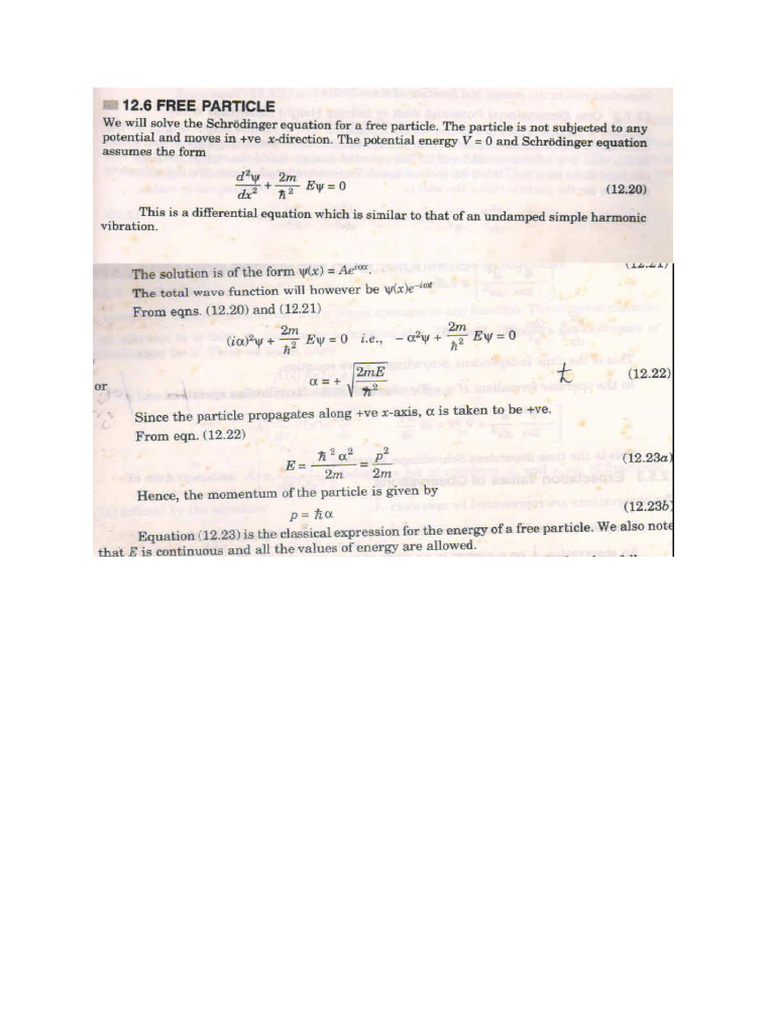 Schrodinger Equation-Free Particle | PDF