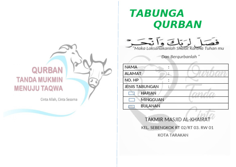 Contoh Cover Tabungan Qurban Masjid | PDF