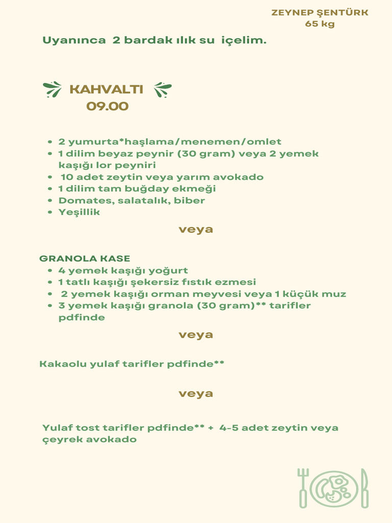 Zeynep Şentürk Beslenme Programi | PDF