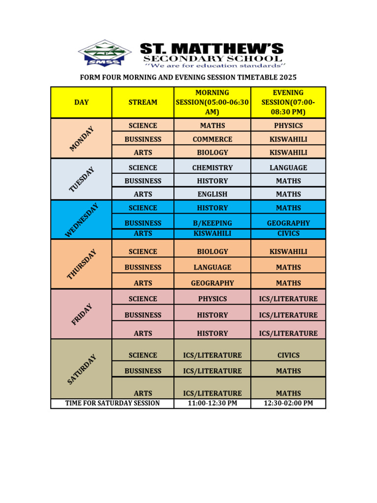 Form Four Exam Timetable 2025 | PDF