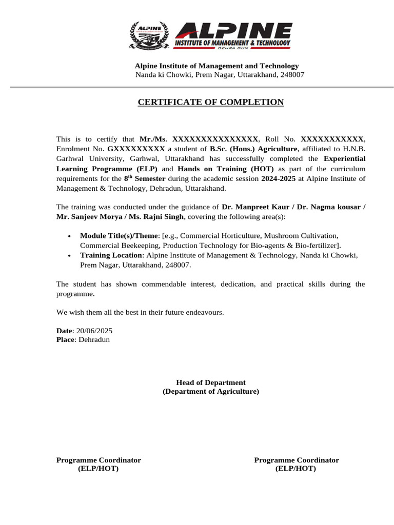 ELP HOT Certificate | PDF