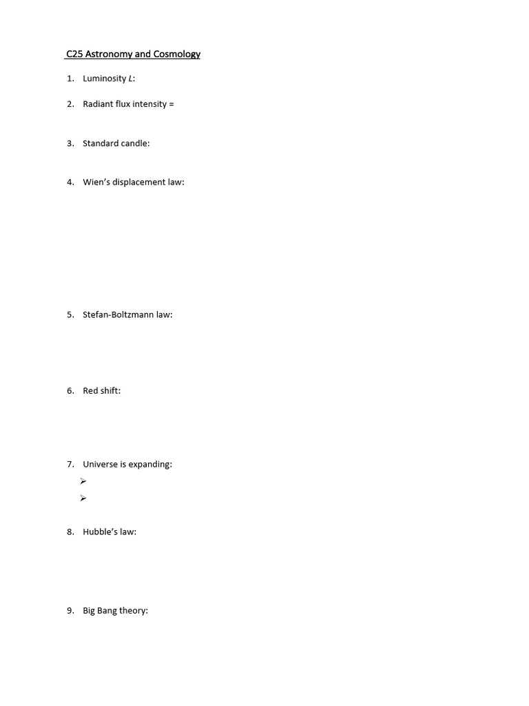 C25 Astronomy and Cosmology: 1. Luminosity: 2. Radiant Flux Intensity | PDF
