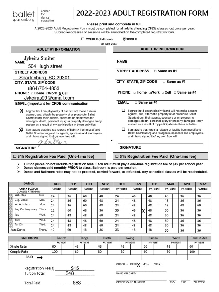 Adult Registration Form 2022-23 | PDF | Partner Dance | Ballroom Dance