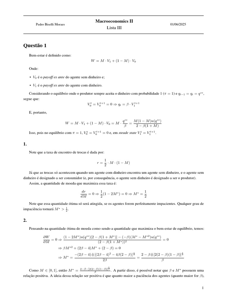 Pedro Biselli Moraes - Lista III | PDF | Dinheiro