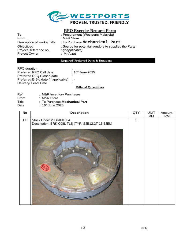 RFQ Exercise Request Form: Mechanical Part | PDF | Business