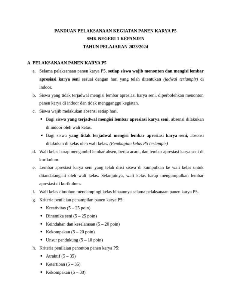 (Fix) Panduan Pelaksanaan Kegiatan Panen Karya p5 | PDF