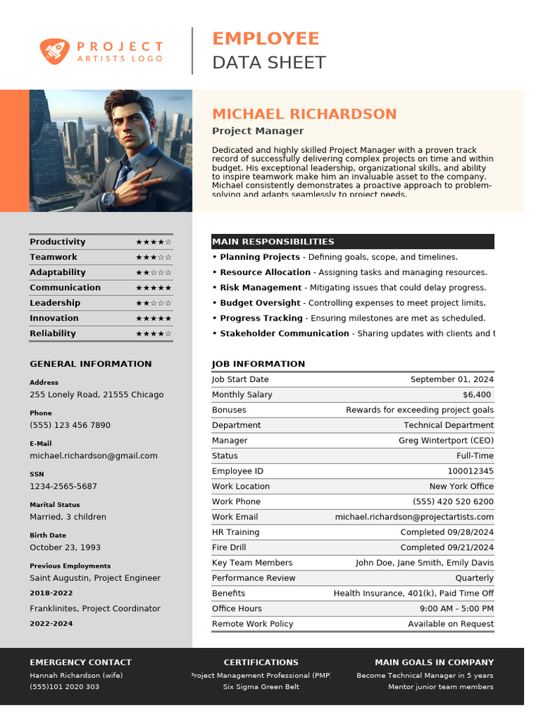 Michael Richardson Employee Data Sheet | PDF | Employment | Leadership
