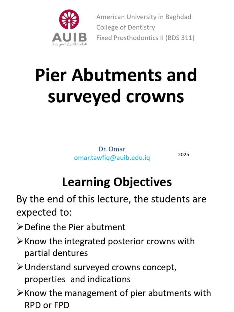 Pier Abutments and Surveyed Crowns Overview | PDF | Dentistry Branches