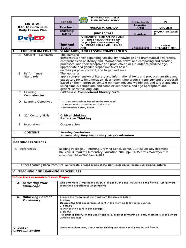 Quarter 1 English Week1 Day 3 | PDF | Reading Comprehension | Narrative